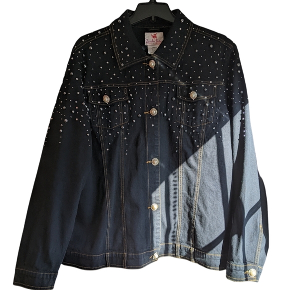 Jackets & Coats | Quacker Factory Black Denim Rhinestone Studded Jacket ...